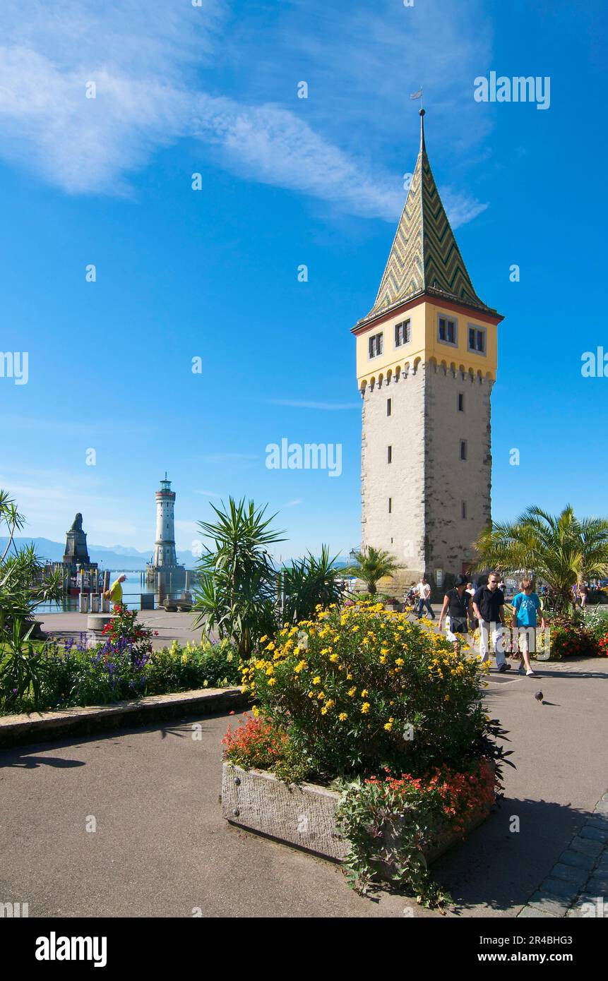 Harbor with Mangturm tower, Lindau, Lake Constance, Bavaria, Germany ...
