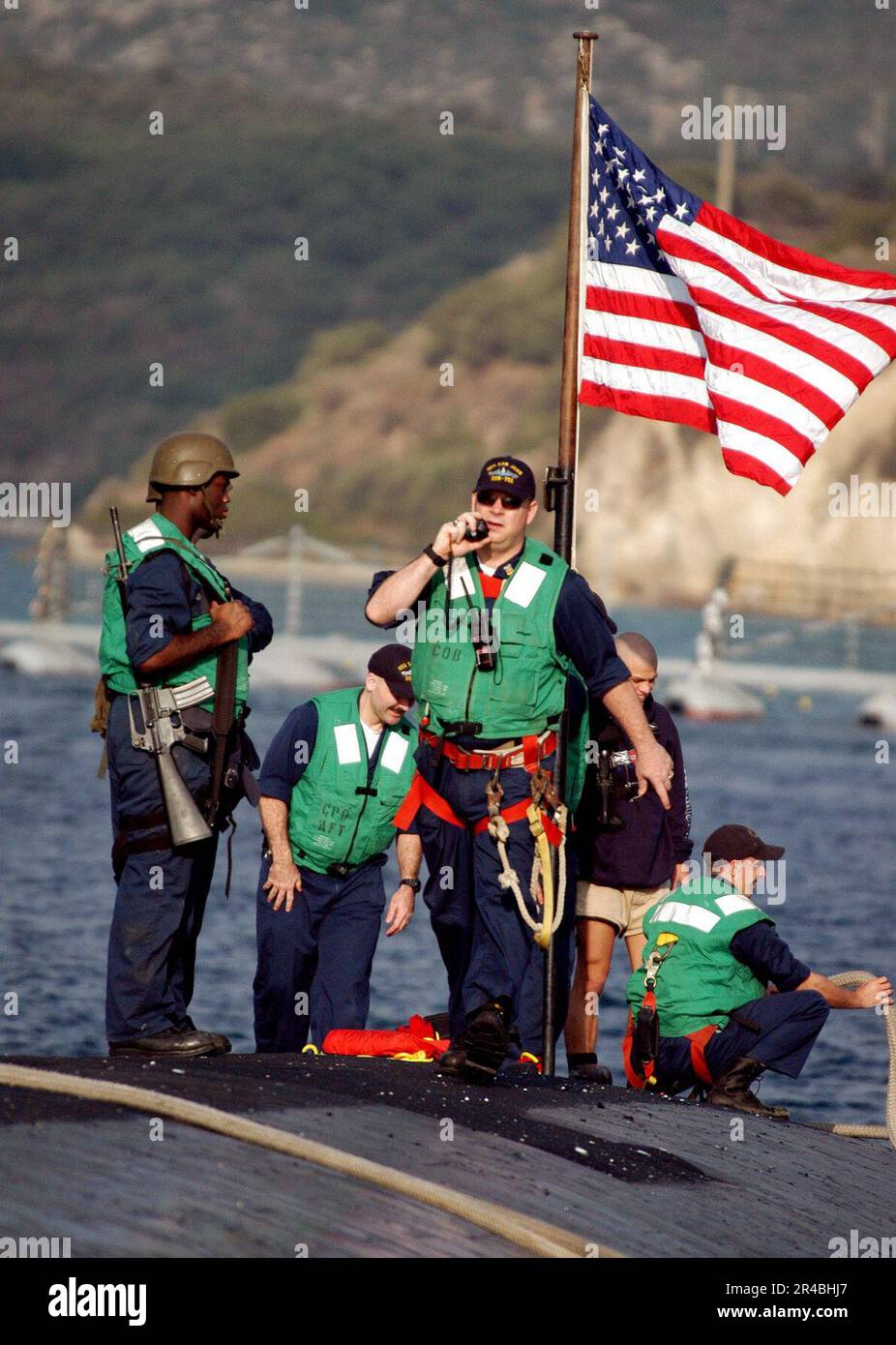 US Navy Crew members of Los Angeles-class attack submarine USS San Juan ...