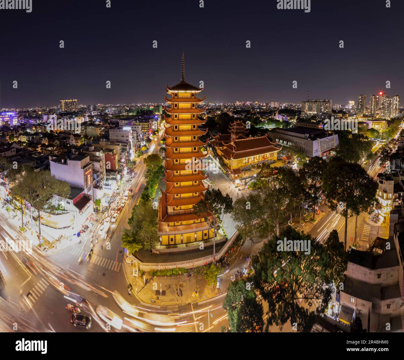 Sun set in Vietnam Quoc Tu pagoda, Ho Chi Minh city, Vietnam. Photo ...