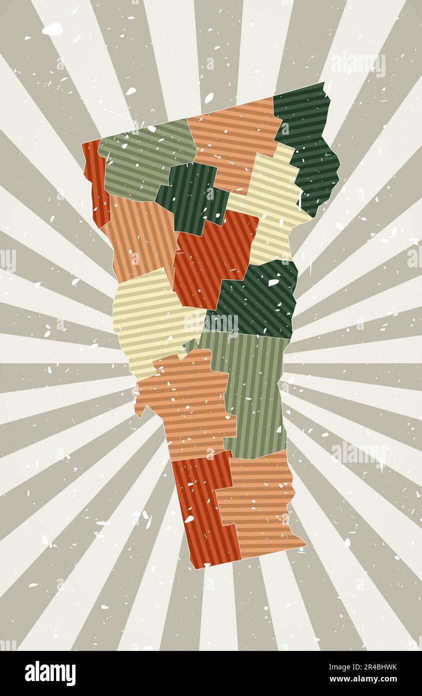 Vermont vintage map. Grunge poster with map of the US state in retro ...