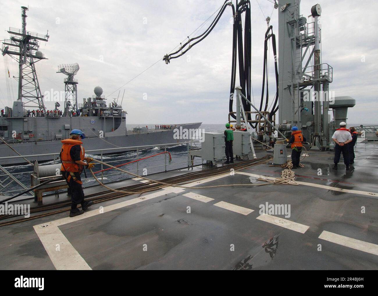 US Navy Spanish Sailors assigned to the oiler SPS Marques De La ...