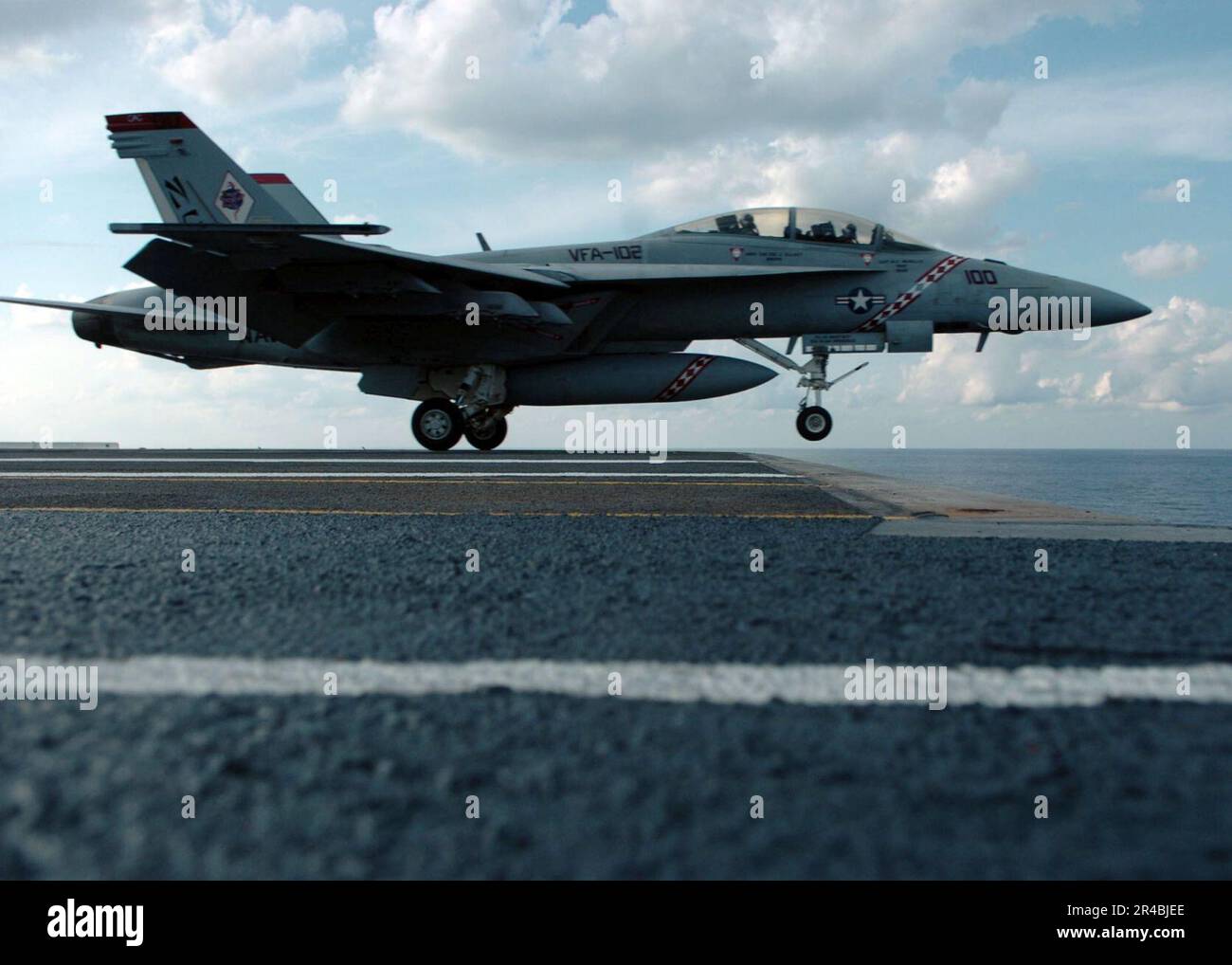 US Navy An F-A-18F Super Hornet, assigned to the Diamondbacks of Strike Fighter Squadron One ...