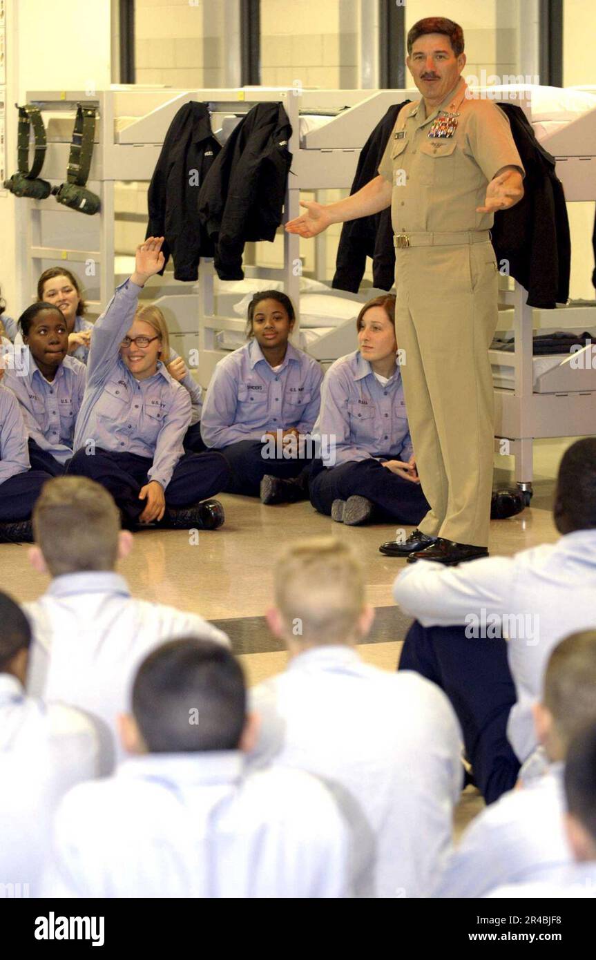 US Navy Master Chief Petty Officer of the Navy Terry Scott speaks to ...