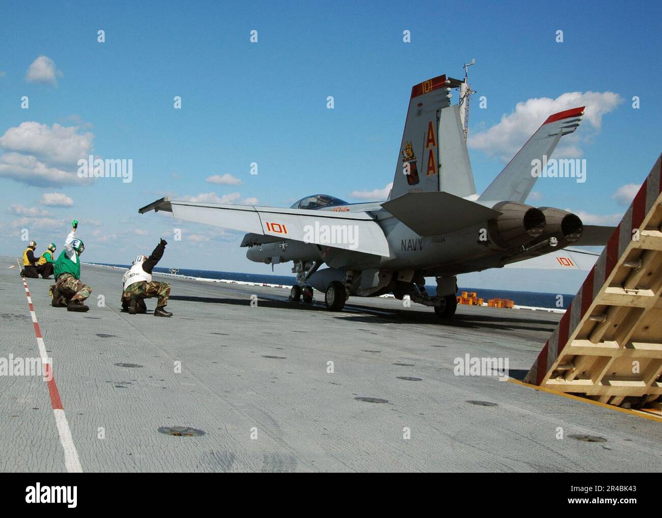 US Navy An F-A-18F Super Hornet prepares to launch off the fight deck ...