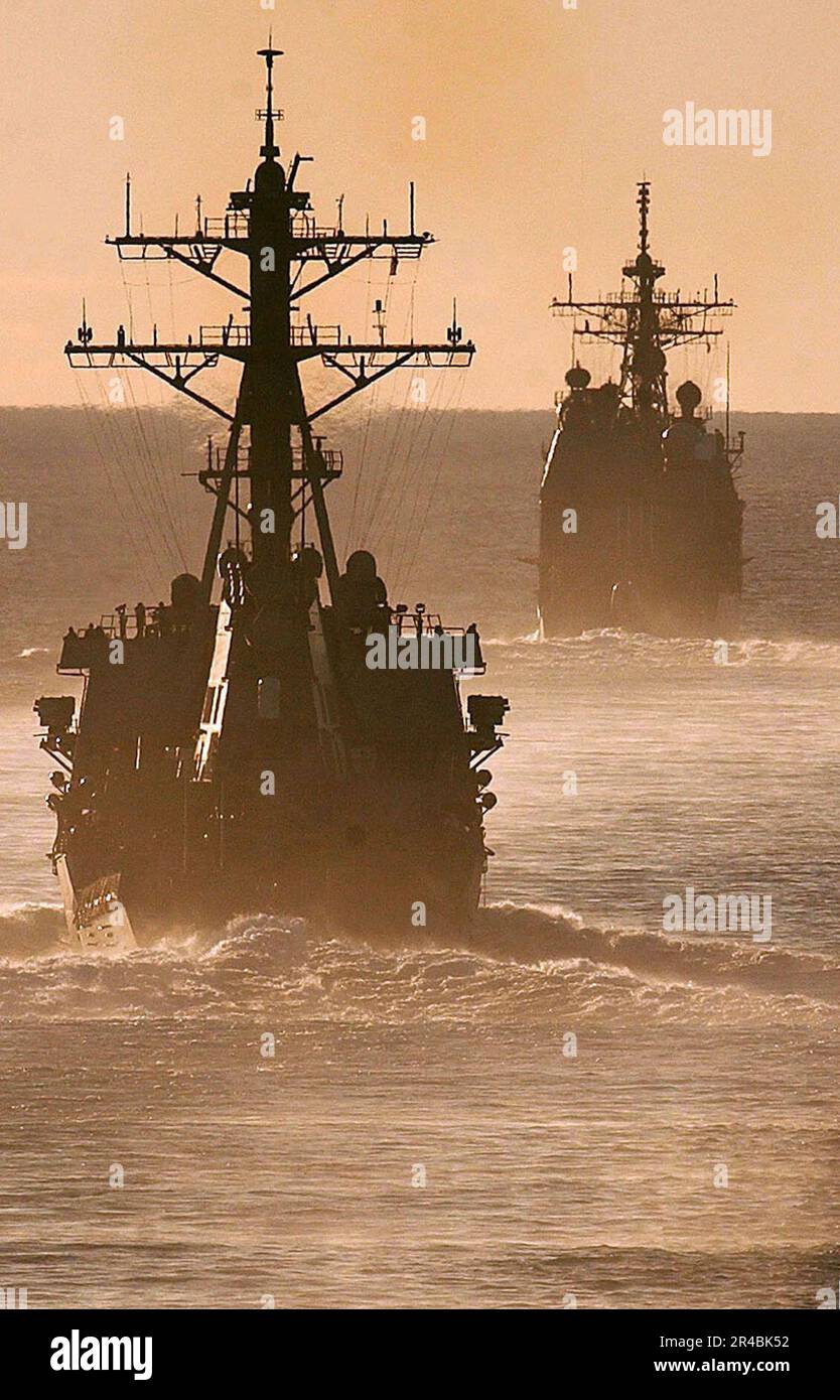 US Navy The guided missile destroyer USS Decatur (DDG 73) follows the ...