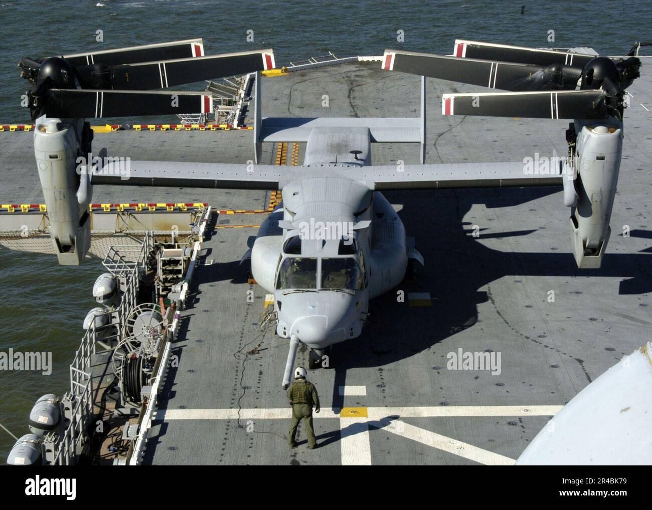US Navy A U.S. Marine Corps MV-22 Osprey prepares to unfold it's rotors ...