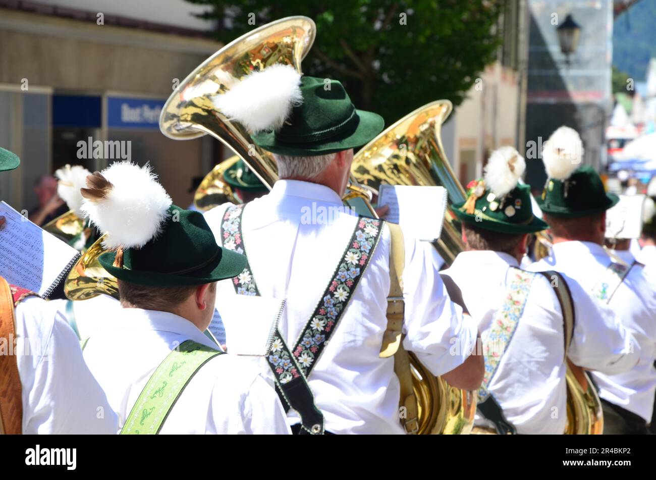 Bavaria, customs, Trachtler, brass band, back view Stock Photo - Alamy