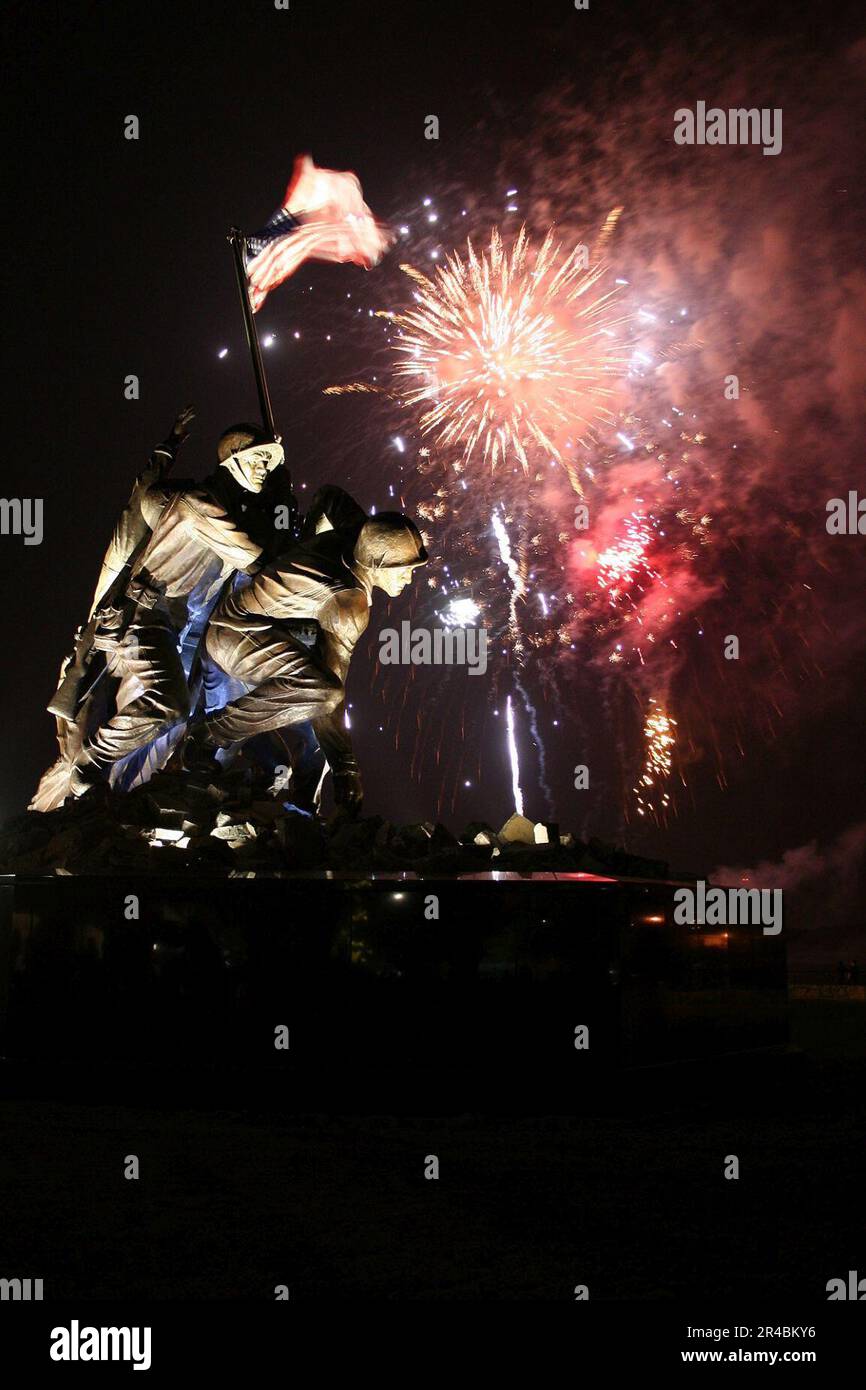 US Navy Fireworks light up the Fall River Iwo Jima Memorial during the ...
