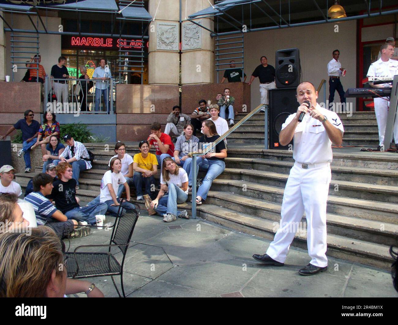 US Navy Musician 3rd Class of Navy Band New Orleans, entertains the ...