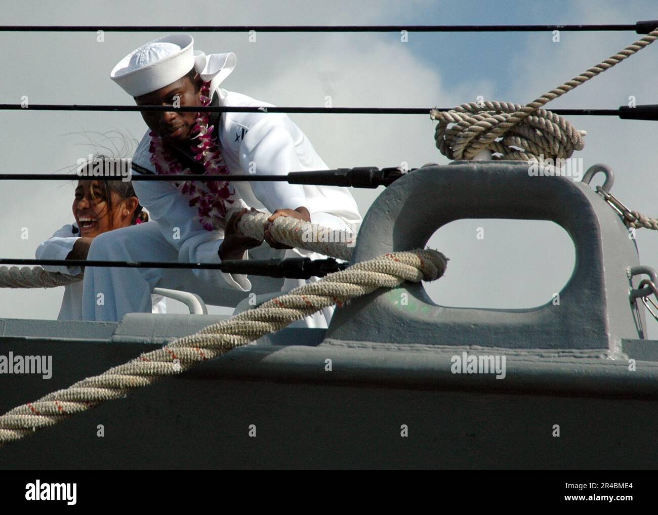 US Navy A Sailor assigned to the guided missile destroyer USS Chafee ...