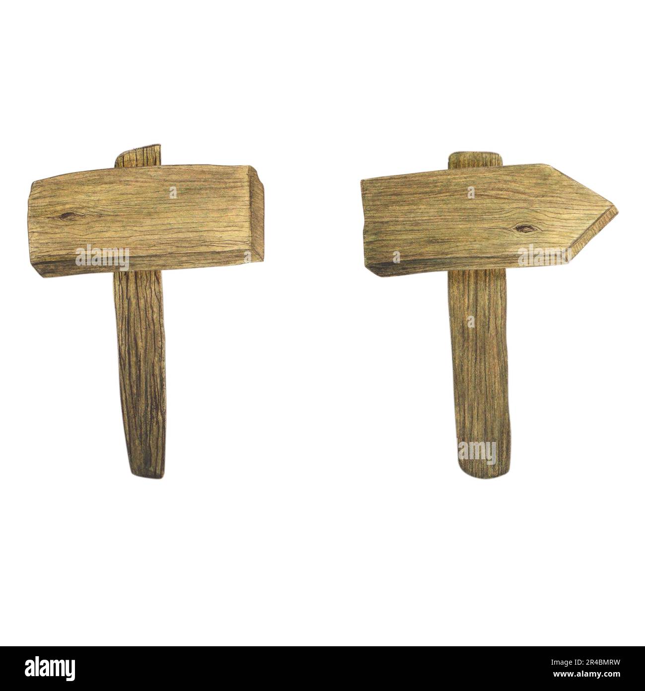 Wooden signs, shields and arrows, pointers. Watercolor illustration on ...