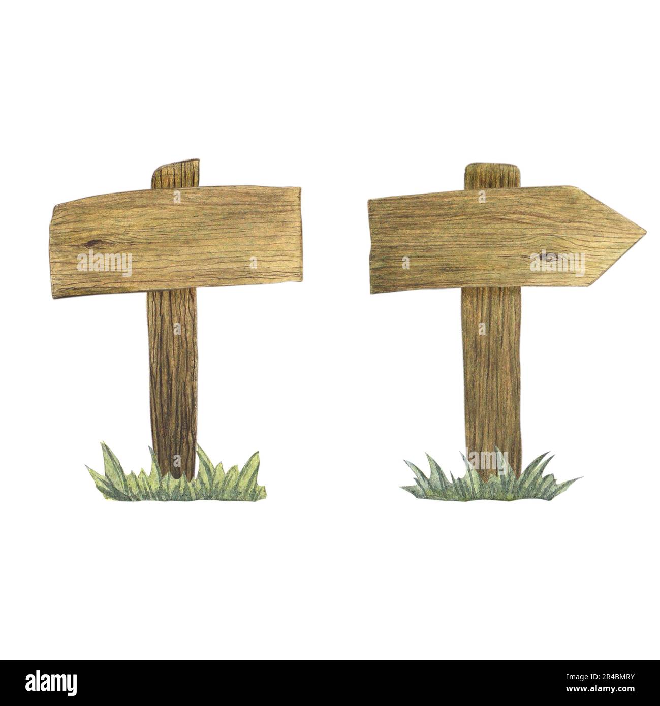 Wooden signs, shields and arrows, pointers. Watercolor illustration on ...