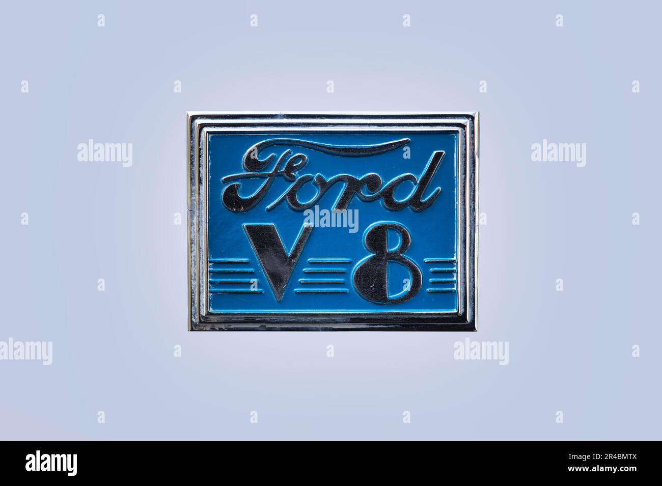 Blue vintage Ford V8 logo, Classic Days, Berlin, Germany Stock Photo - Alamy