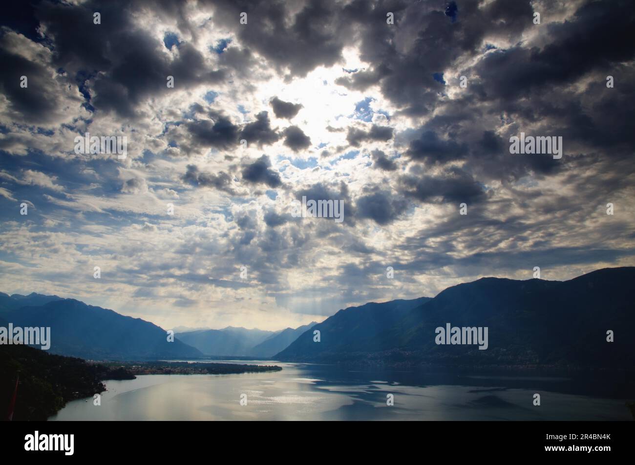 Lake Lago Maggiore, dramatic clouds, Ticino, Switzerland Stock Photo ...