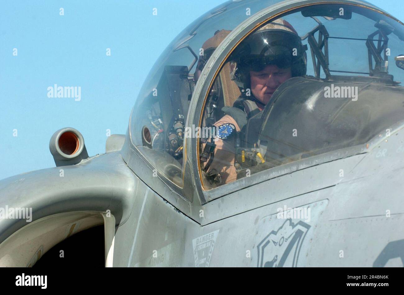 US Navy An AV-8B Harrier pilot conducts an instrument check prior to ...