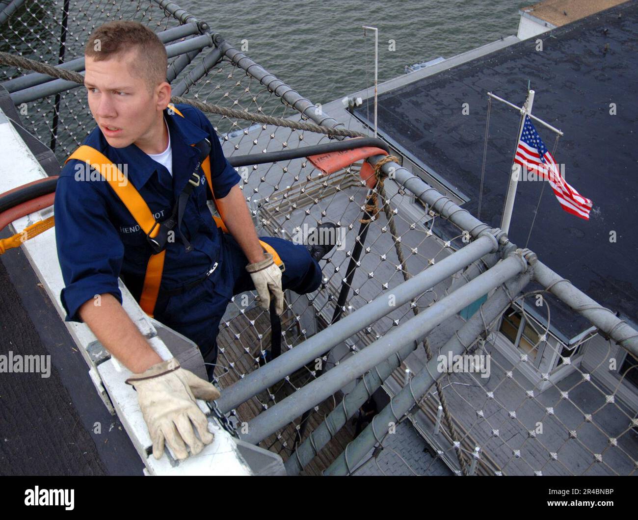 US Navy Airman assigned to Air Department aboard the Nimitz-class ...