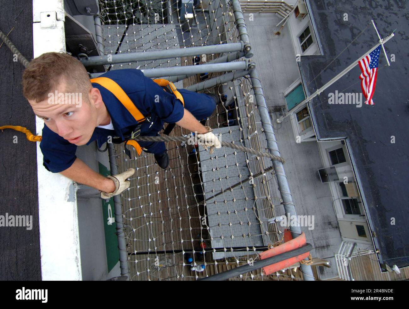 US Navy Airman assigned to Air Department aboard the Nimitz-class ...