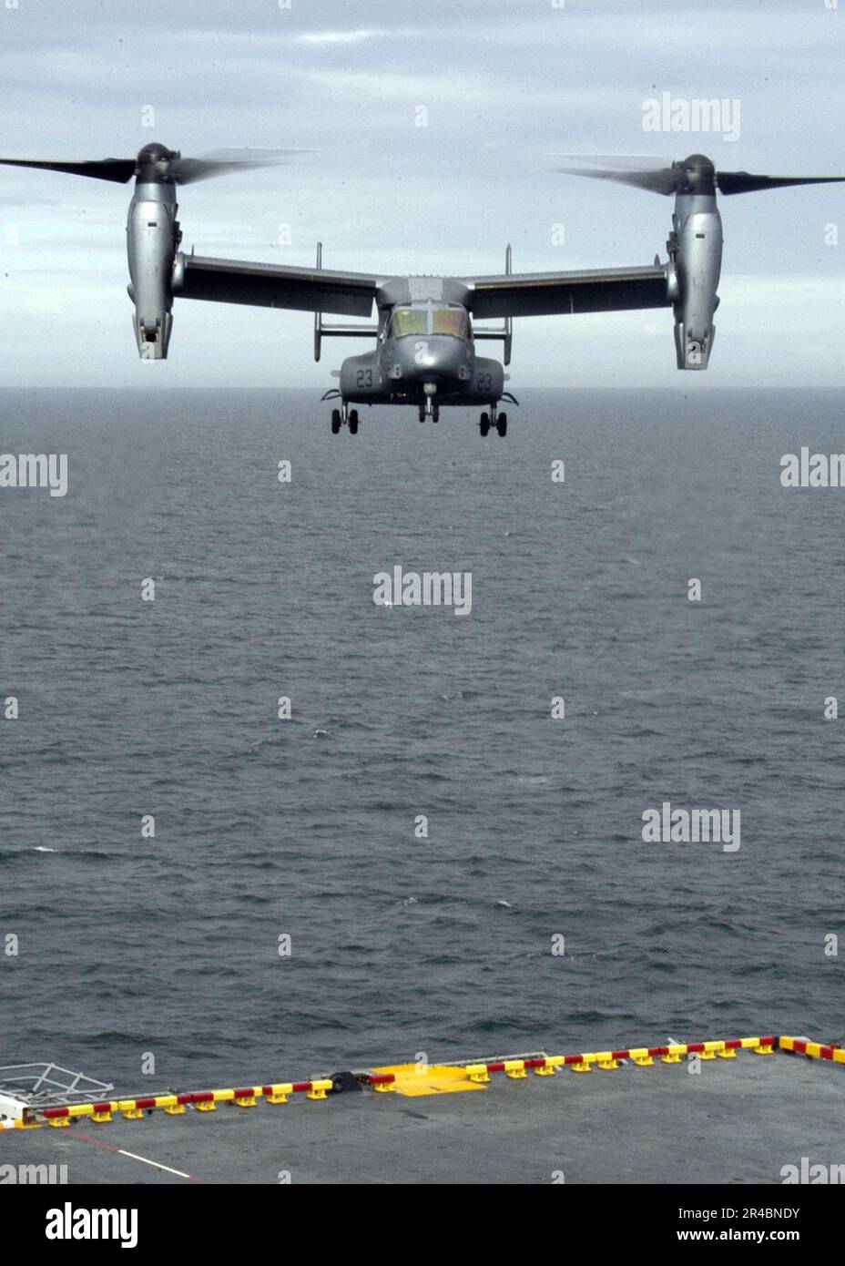 US Navy A U.S. Marine Corps MV-22B Osprey prepares to land on the ...