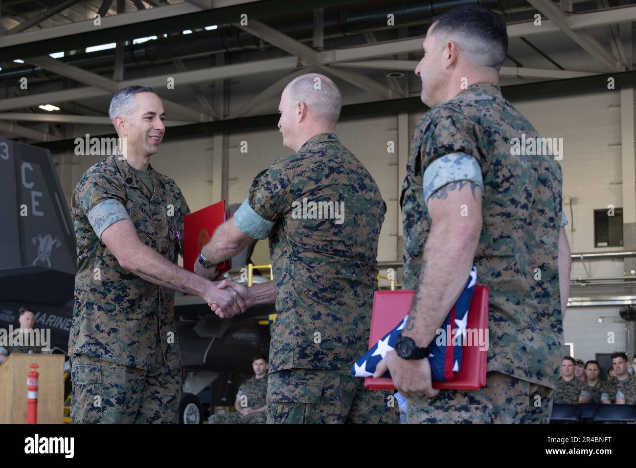 U.S. Marine Corps Master Sgt. Joshua Parson, left, maintenance chief ...