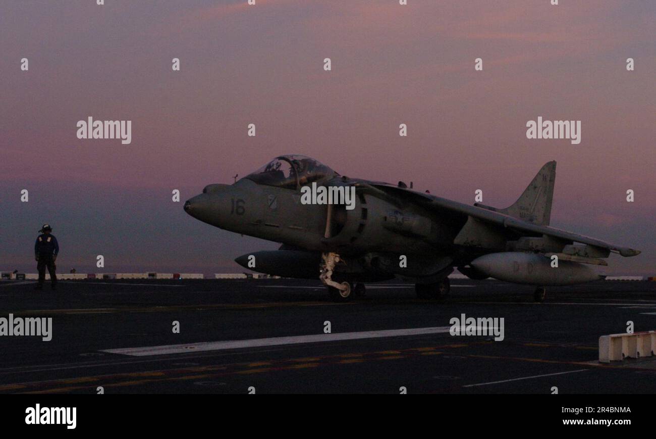 US Navy An AV-8B Harrier prepares to conduct a rolling take off Stock ...