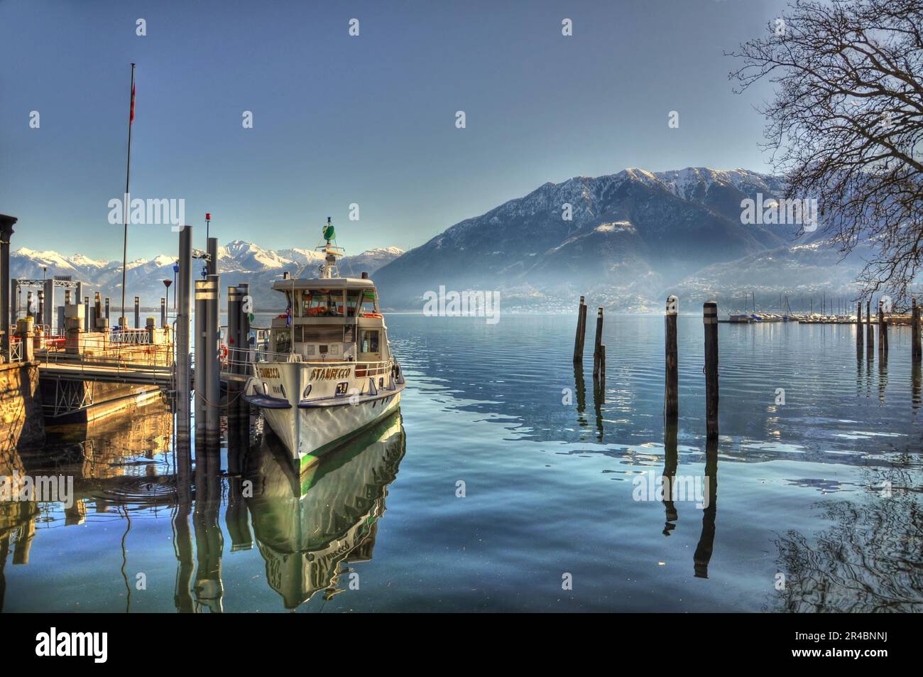 Passenger ship on an alpine lake Lago Maggiore, Locarno, Switzerland ...