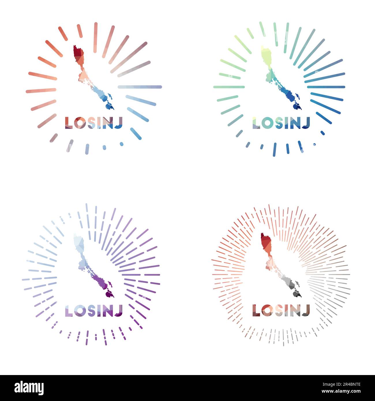 Losinj low poly sunburst set. Logo of island in geometric polygonal ...