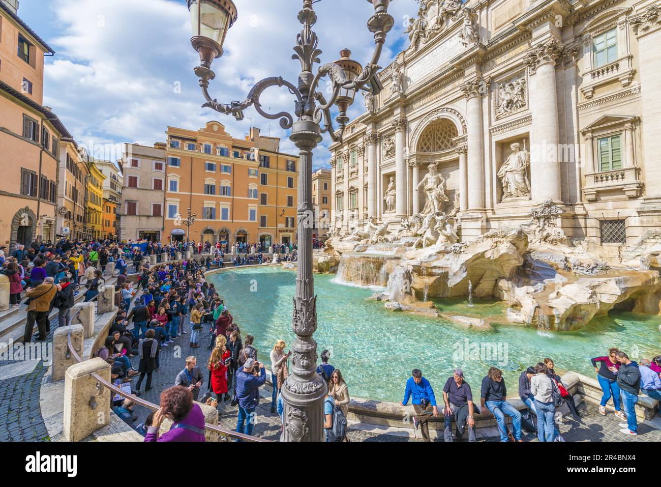 Trevi Fountain in a Sunny Day with Crowd of People in City Square in ...