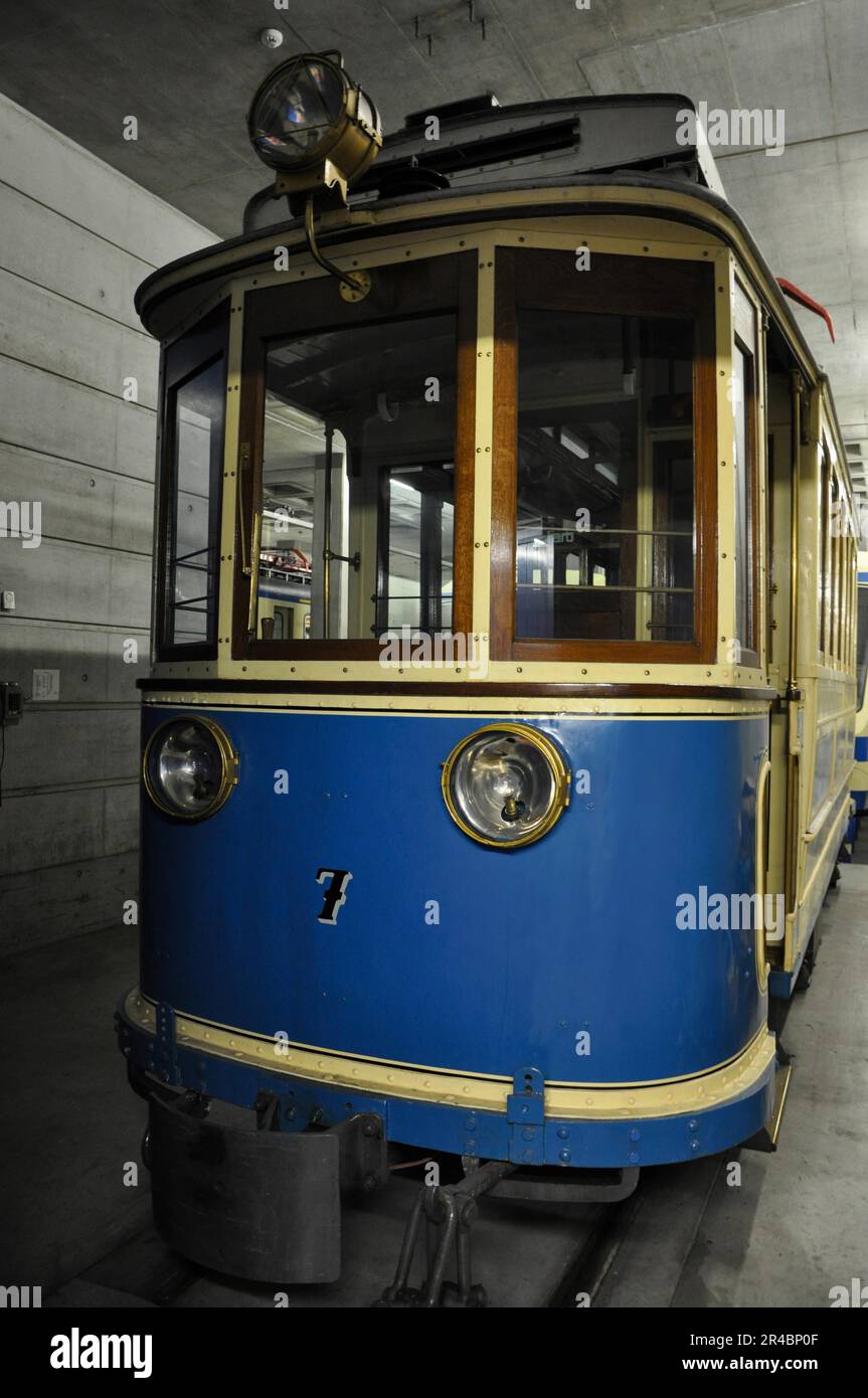 Old Blue Train in Switzerland Stock Photo - Alamy