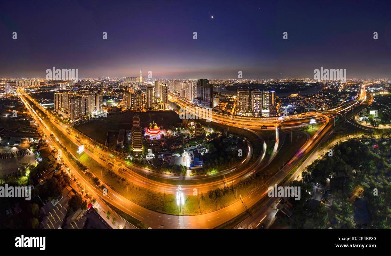 Sunset at overpass bridges in Cat Lai juntion, Ho Chi Minh city ...