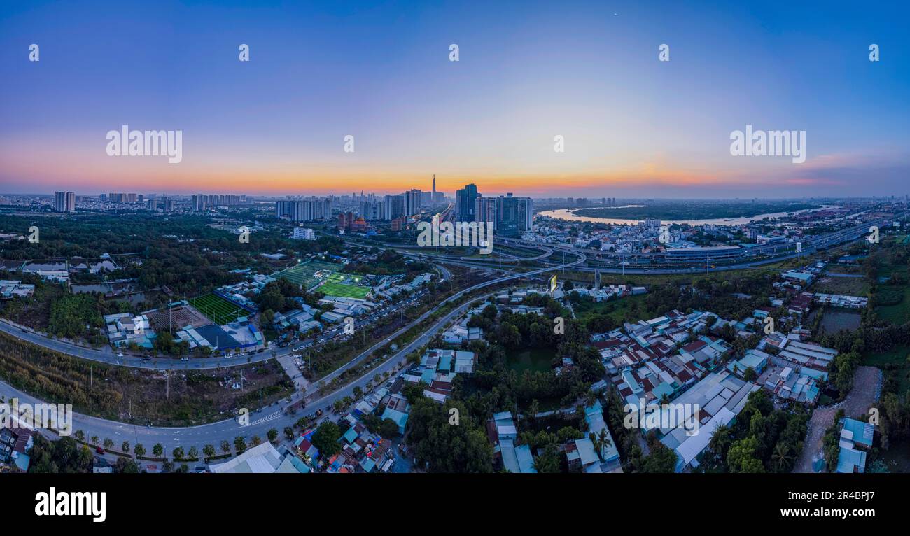 Sunset at overpass bridges in Cat Lai juntion, Ho Chi Minh city ...
