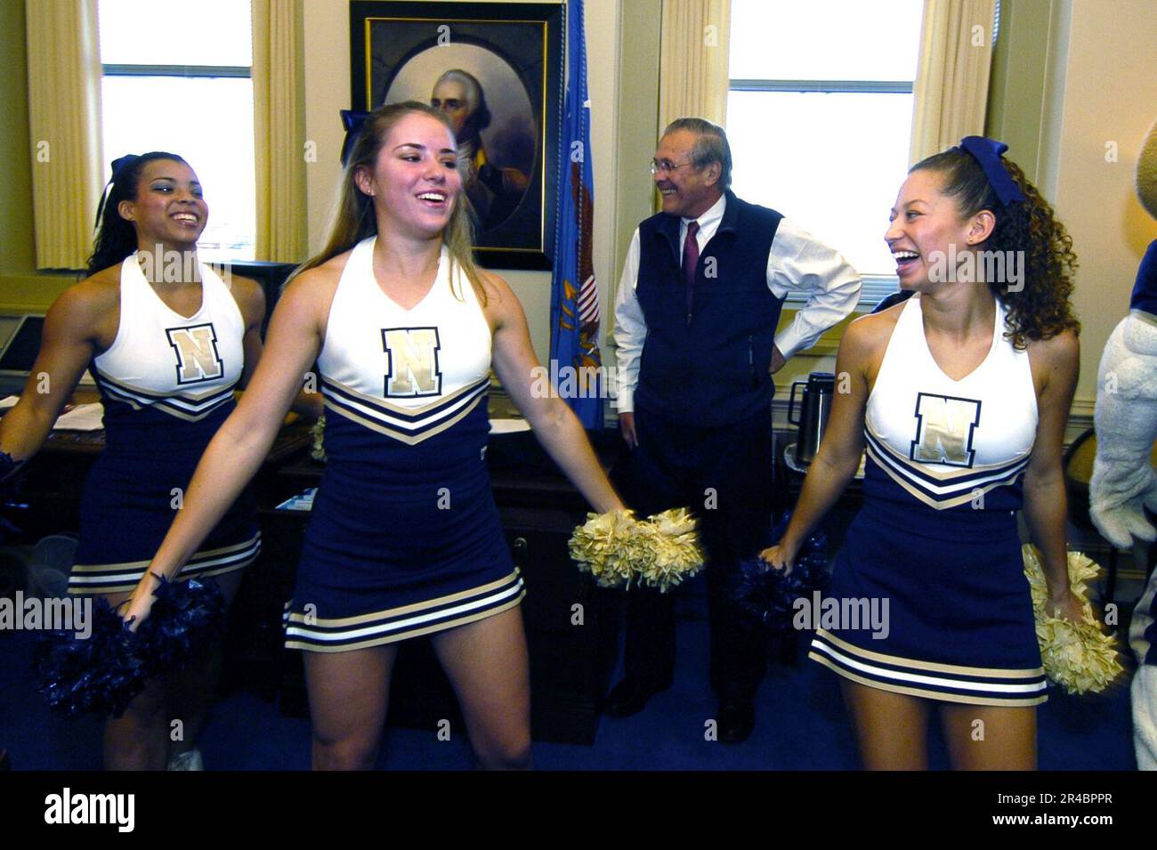 US Navy Secretary of Defense Donald Rumsfeld looks-on as the U.S. Naval ...