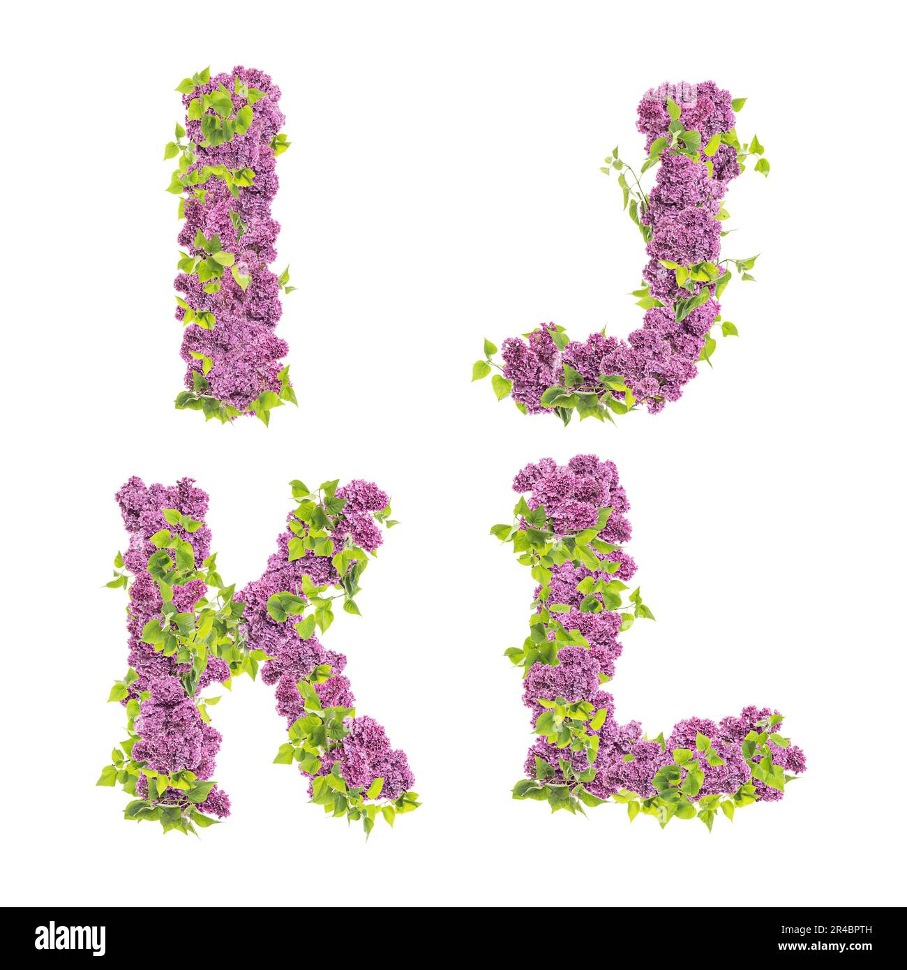 3D rendering of Lilac flowers capital letters alphabet - letters I-L ...
