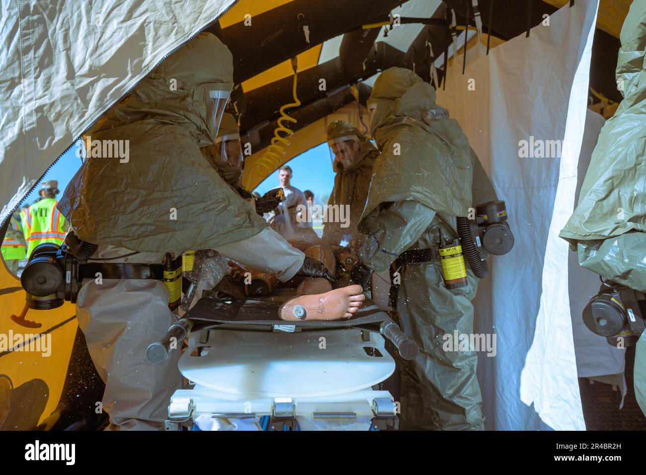 Members from the 49th Medical Group practice decontamination procedures ...
