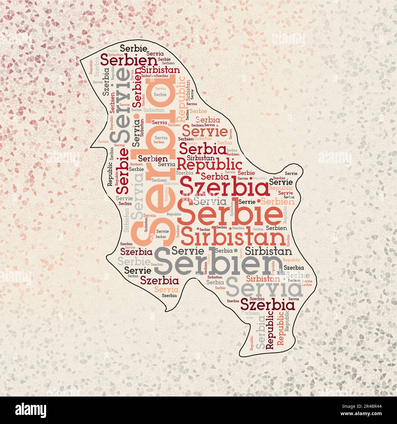 Serbia shape with country names word cloud in multiple languages ...