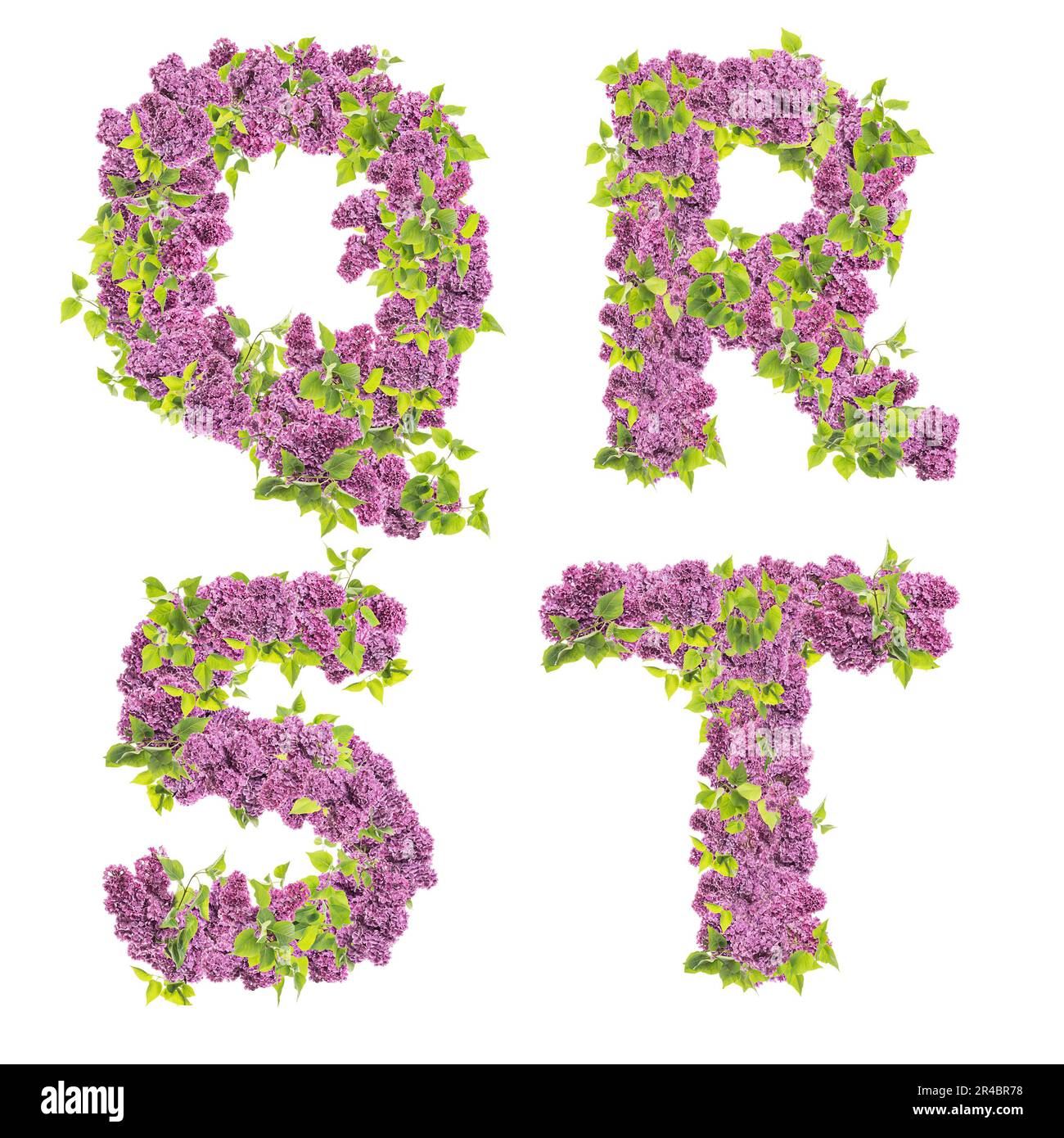 3D rendering of Lilac flowers capital letters alphabet - letters Q-T ...