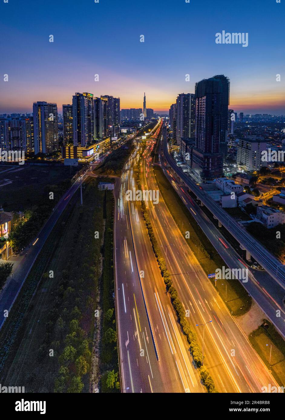 Sunset at overpass bridges in Cat Lai juntion, Ho Chi Minh city ...