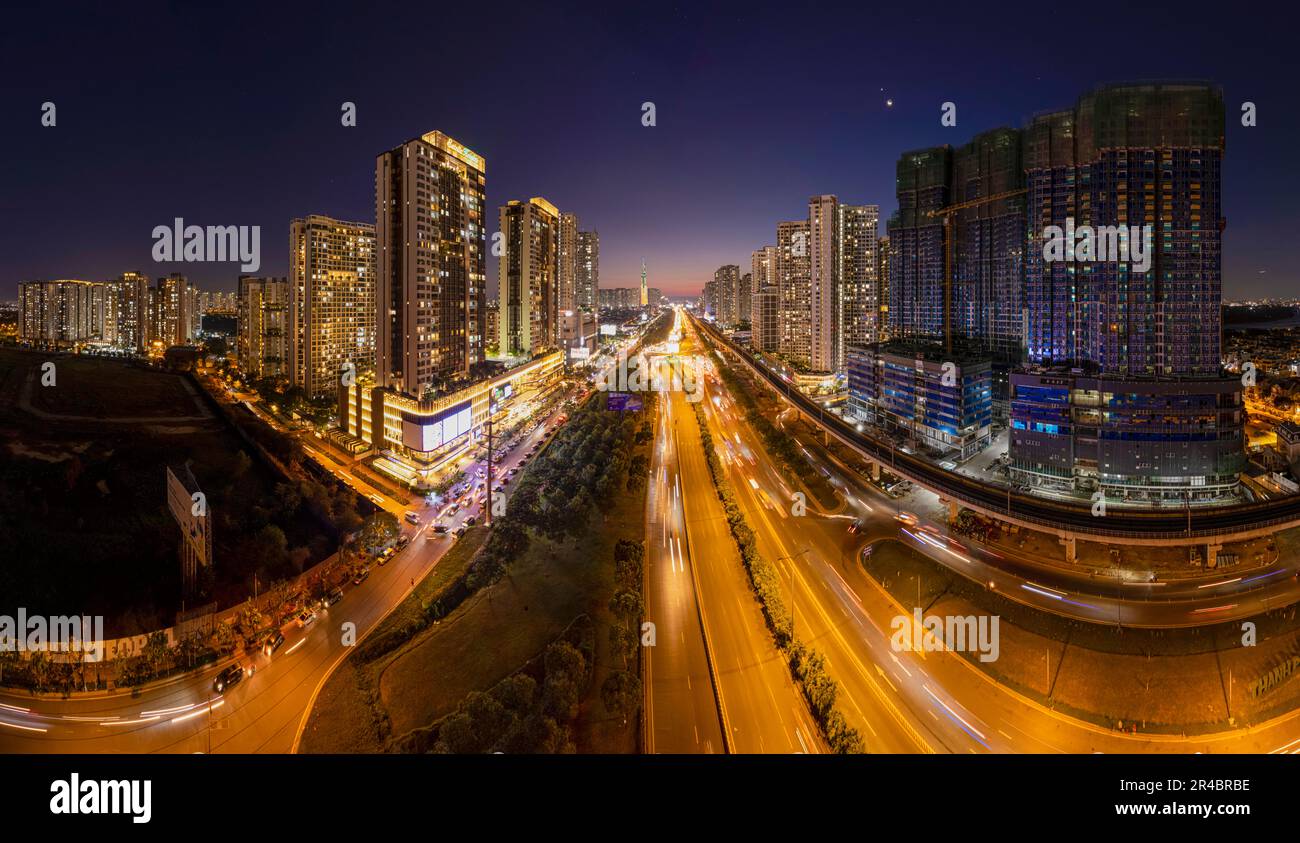 Sunset at overpass bridges in Cat Lai juntion, Ho Chi Minh city ...