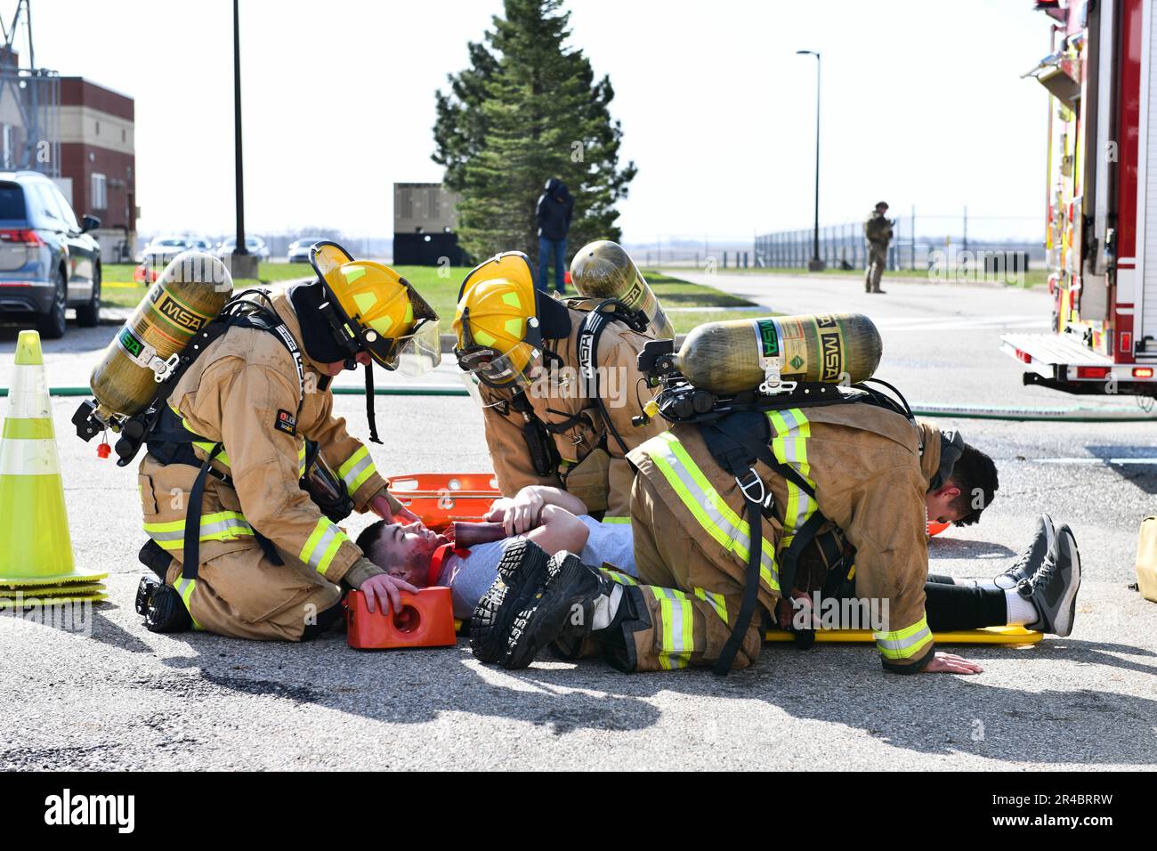 Firefighters assigned to the 178th Civil Engineering Squadron prepare a ...