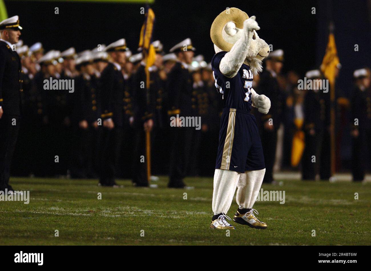 US Navy U.S. Naval Academy Midshipmen mascot Bill the Goat waves to the ...