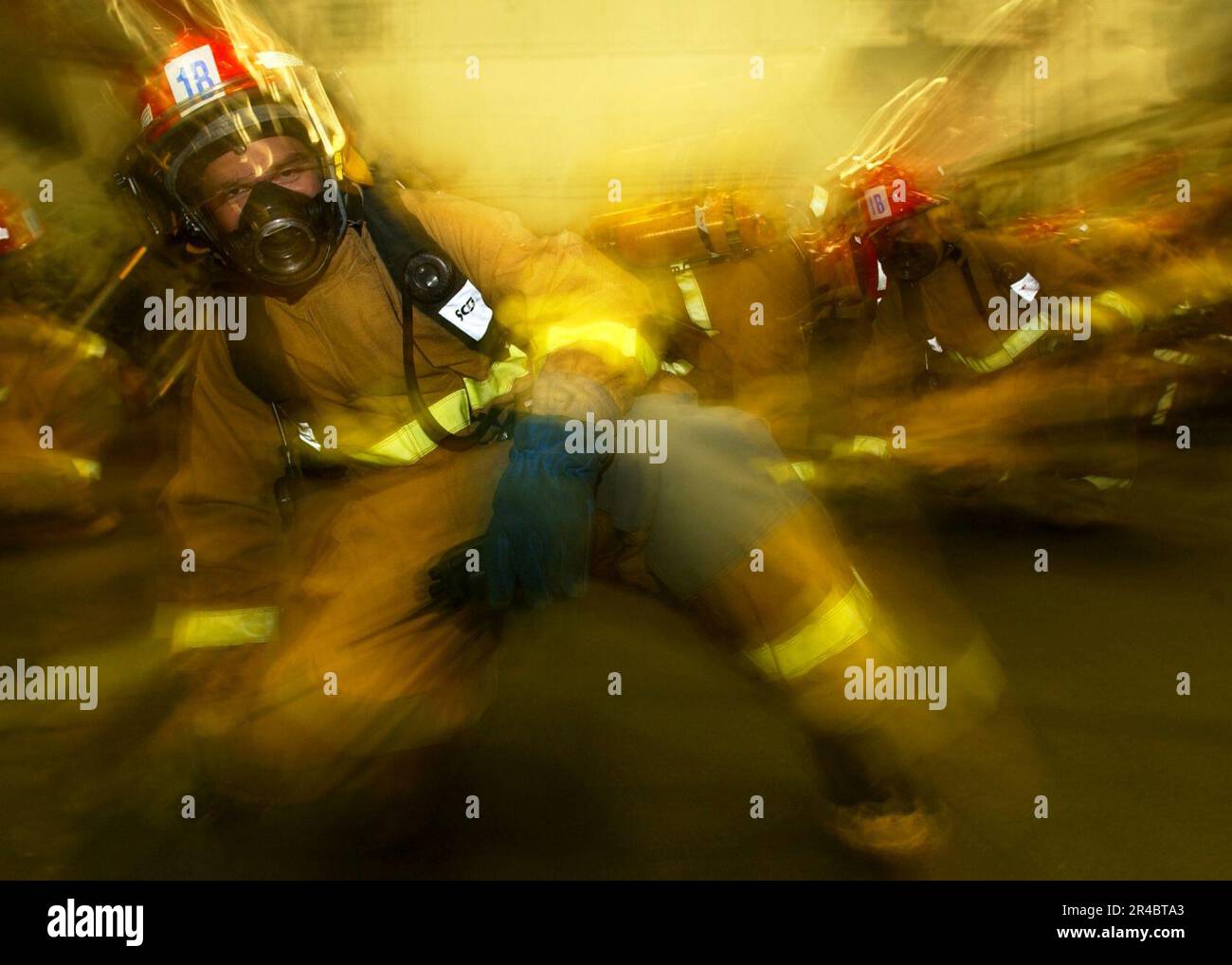 US Navy Lithographer 1st Class braces for shock during a simulated ...