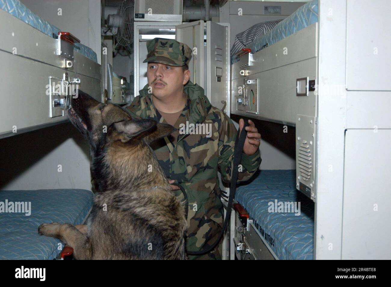 US Navy Master-at-Arms 3rd Class and his dog search for controlled ...