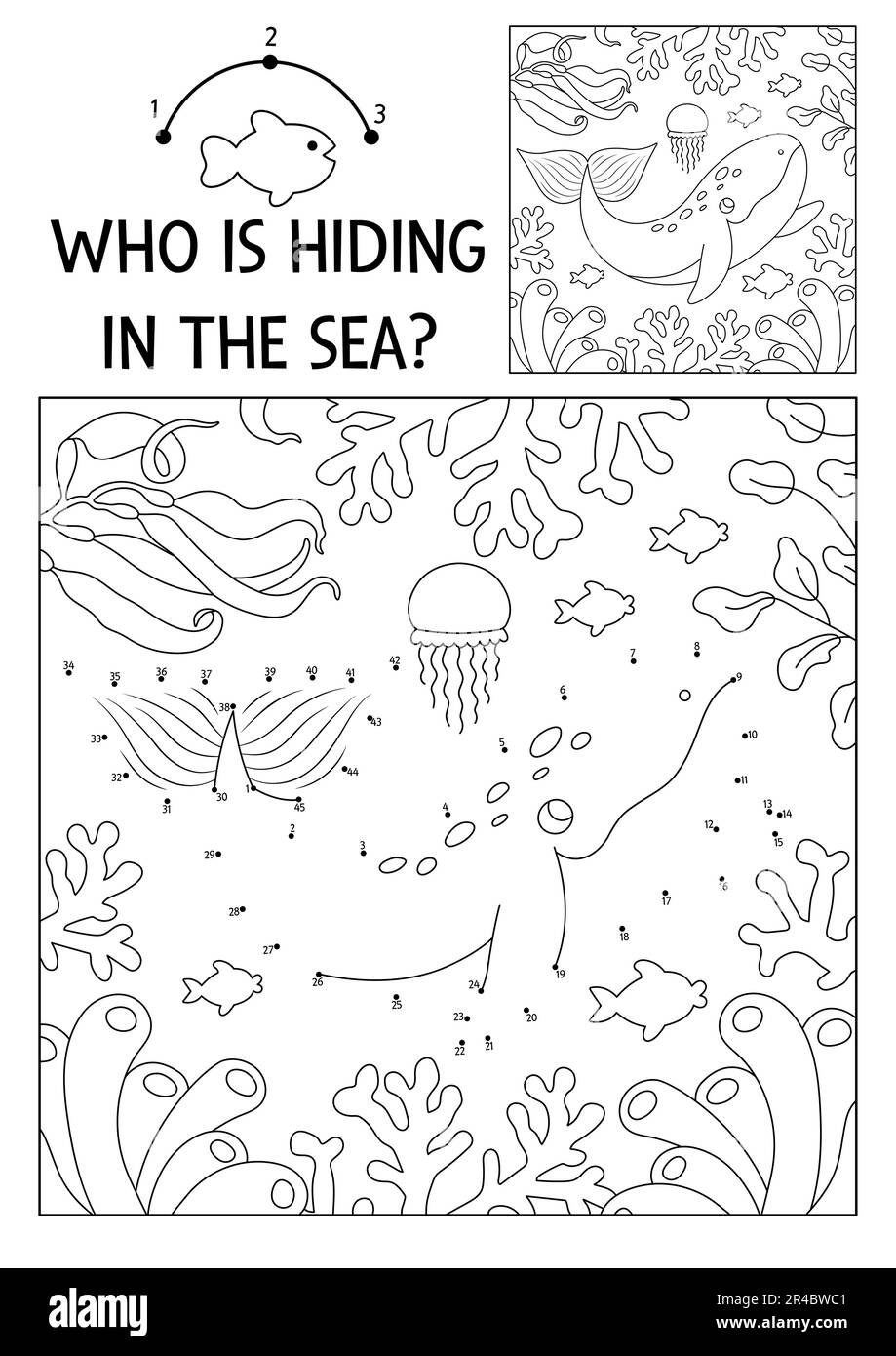 Vector dot-to-dot and color activity with cute whale hidden in ...