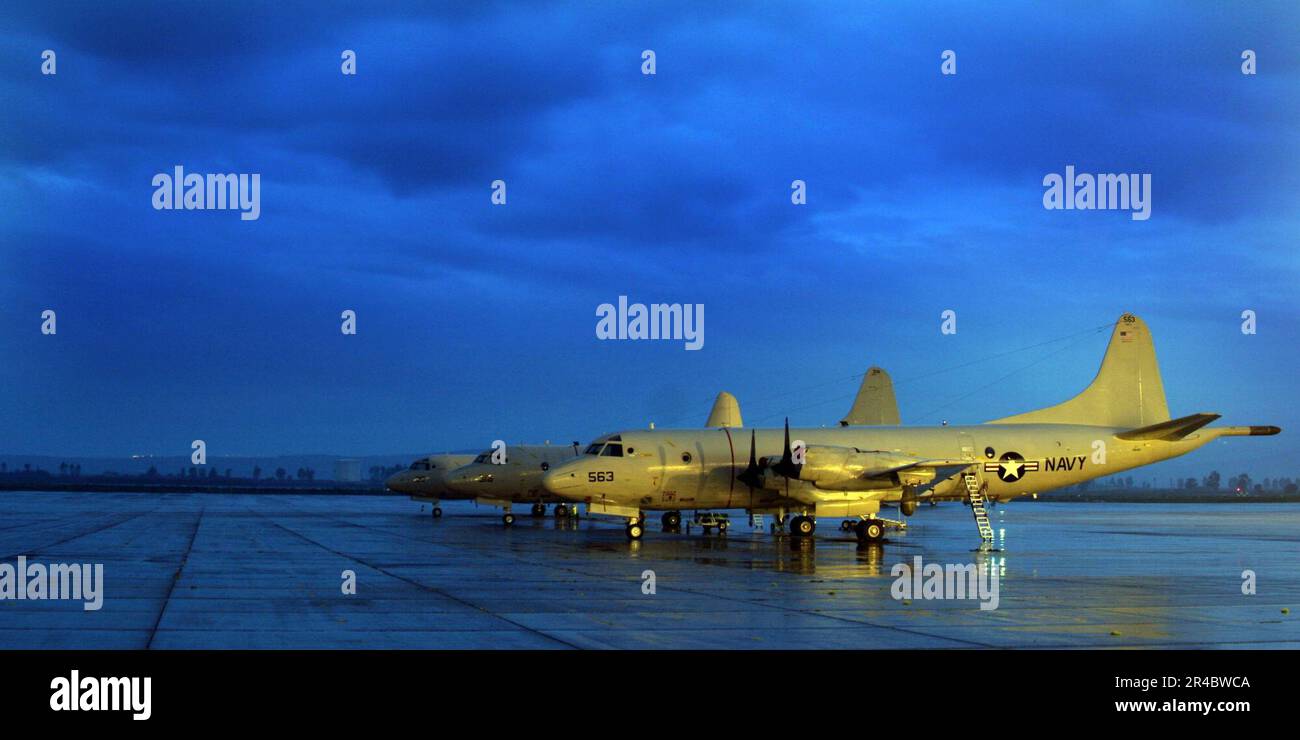 US Navy Three P-3C Orion aircraft belonging to the Tridents of Patrol ...