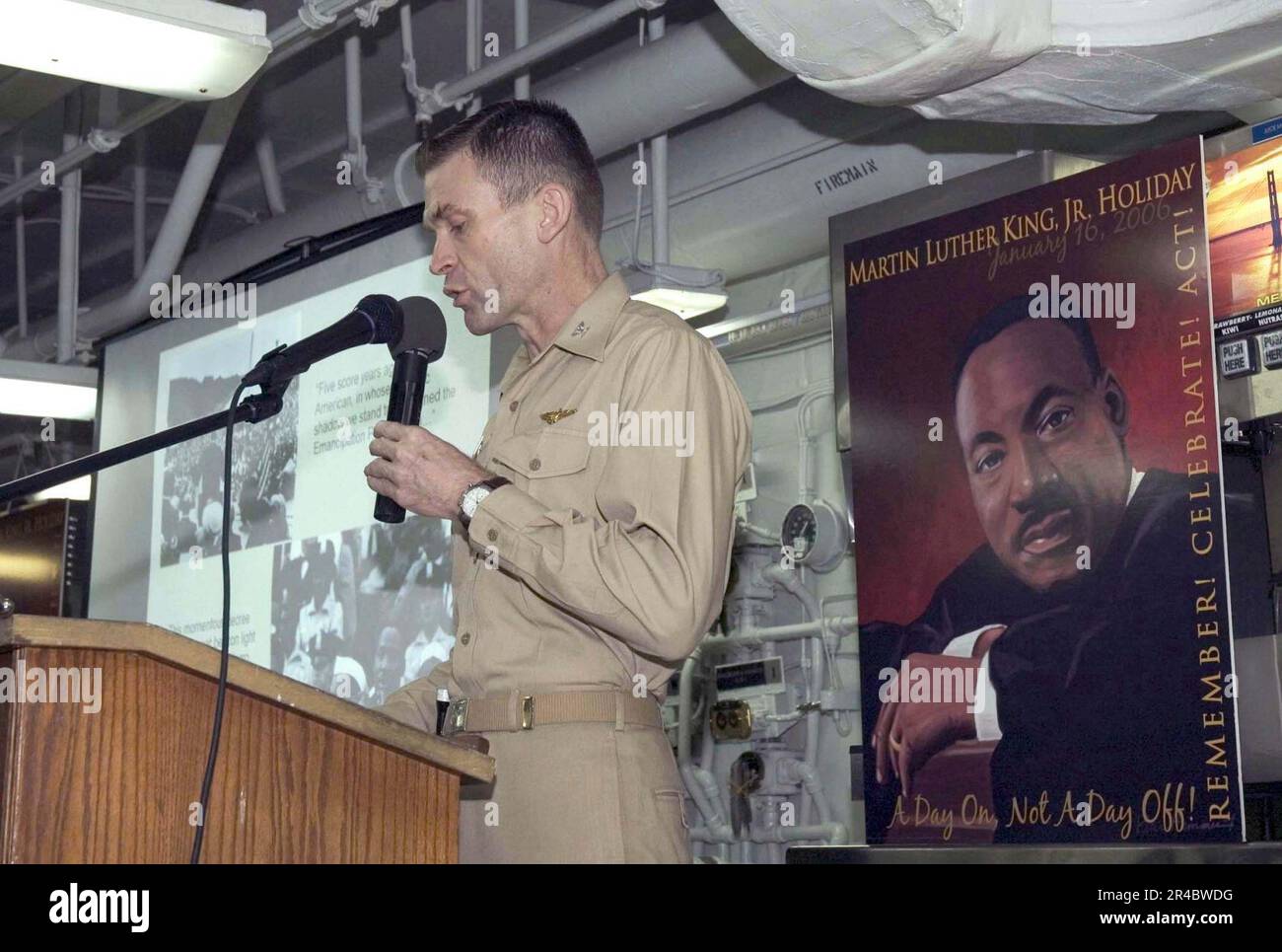 US Navy U.S. Navy Capt. C. gives a speech during a ceremony celebrating ...