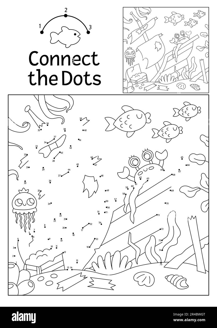 Vector dot-to-dot and color activity with wrecked ship hidden in ...