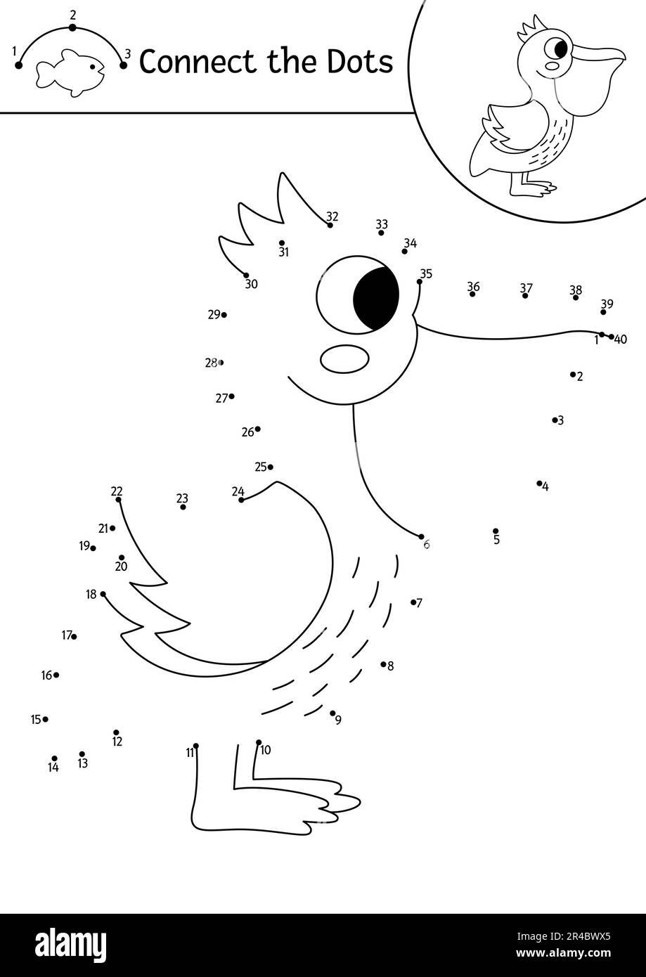 Vector dot-to-dot and color activity with cute pelican. Under the sea ...