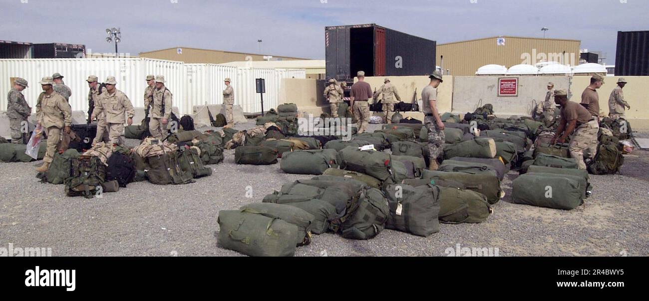 US Navy Soldiers unload their bags prior to entering the Navy Custom's ...
