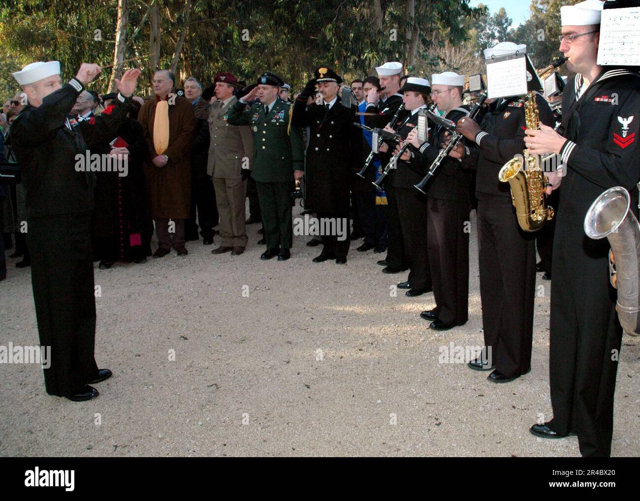 US Navy The Sixth Fleet Band plays during a ceremony held to pay ...