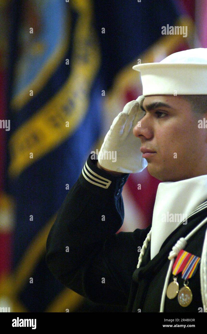 US Navy A U.S. Navy Ceremonial Guard renders honors during a full honors welcoming ceremony ...