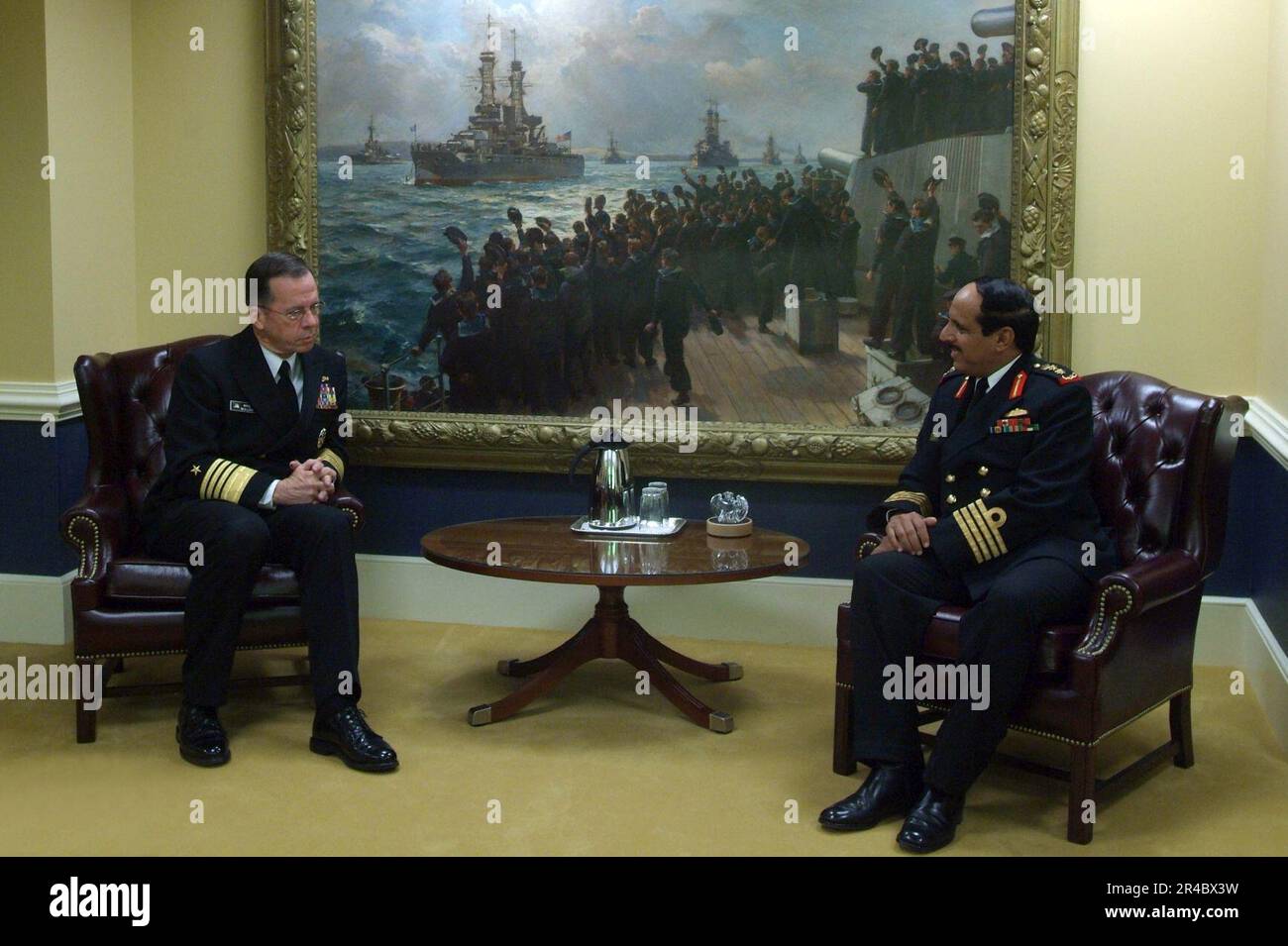 US Navy Commander, Royal Bahrain Navy, Col. conducts a Pentagon office ...